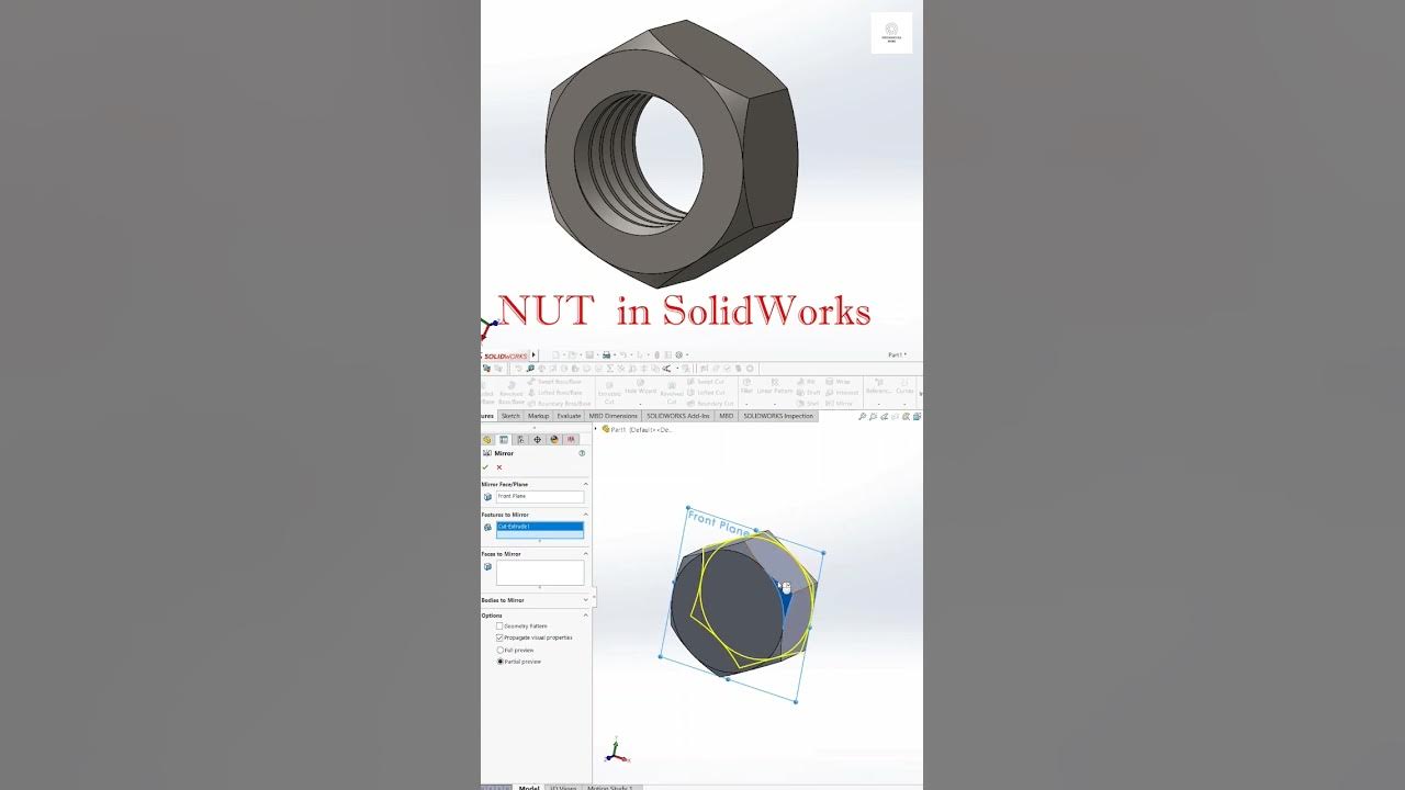How to Create Nut in Solidworks #solidworkstutorial #nut #solidworks3d #engineering #shorts ...