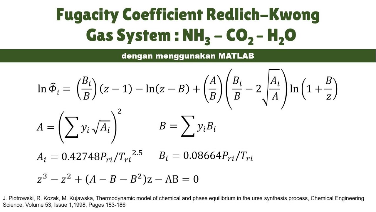 Koefisien Fugasitas Komponen Persamaan Keadaan Redlich-Kwong ...