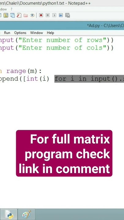 matrix programs in python telugu | matrix in python #campusjob #python #coding #pythontutorial ...