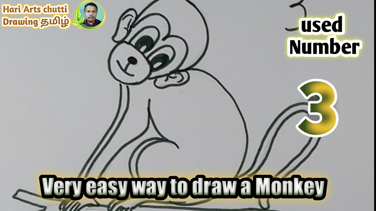 Number 3 Used draw a monkey | very easy way to draw a monkey | number ...