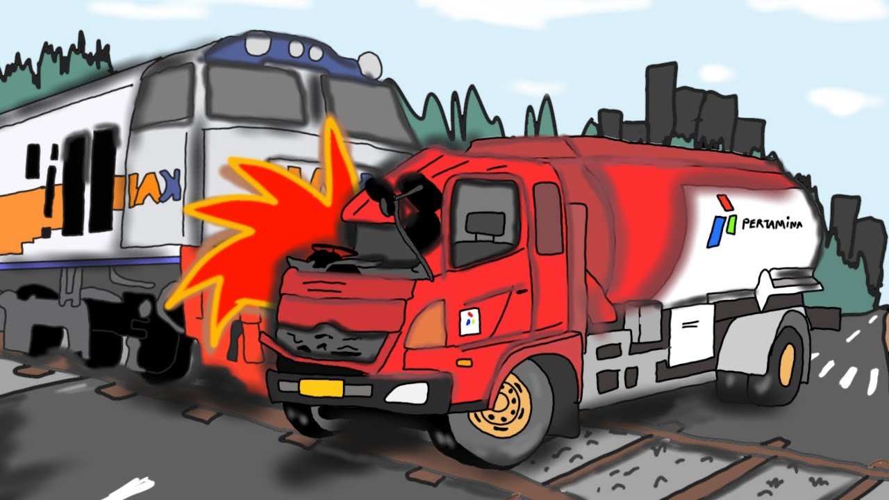 truk oleng kecelakaan ~ akibat terobos palang Truck tangki di tabrak ...