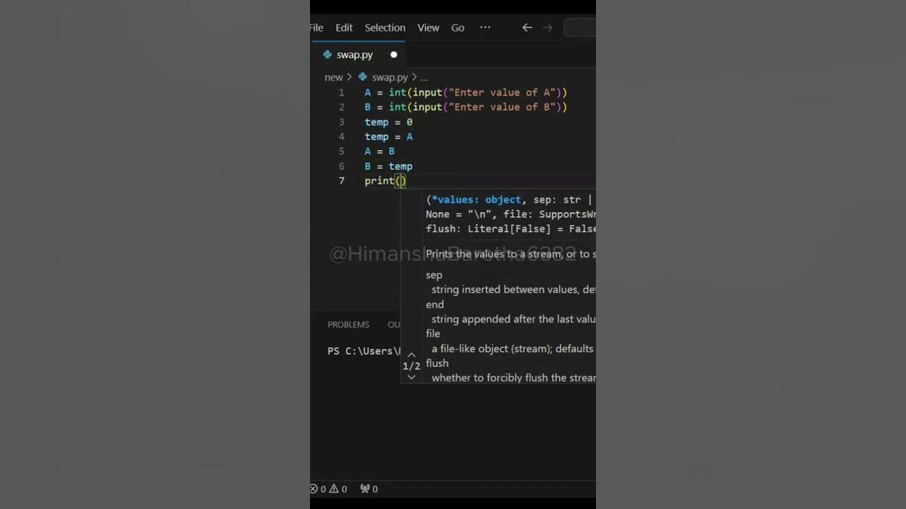 Swaping Of Two Numbers With The Help Of Temporary Variable In One Short Shortsfeed Viral