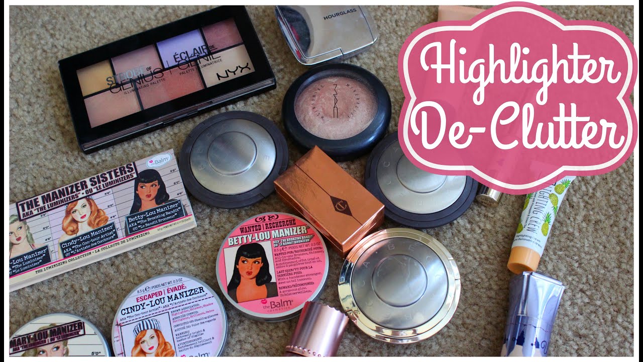 Highlighter De-Clutter! Makeup De-Clutter 2016 - YouTube