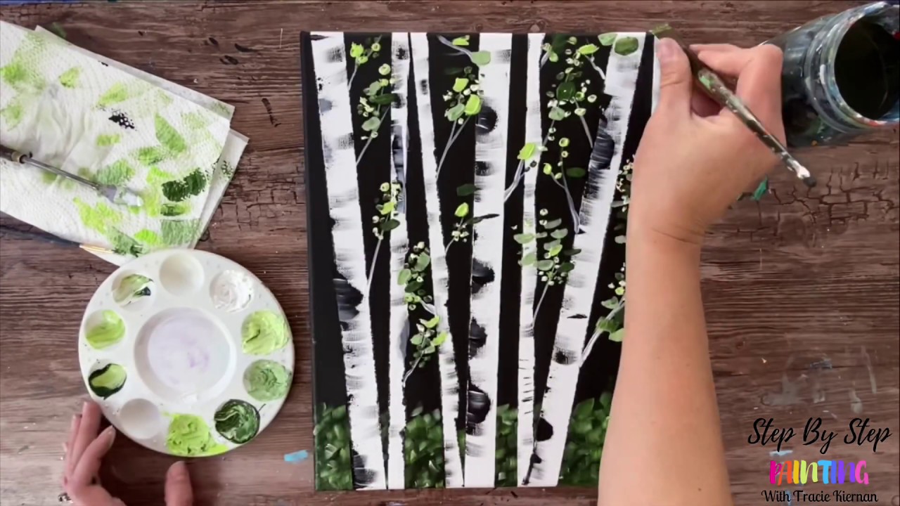 Birch Tree Acrylic Painting With Modeling Paste Medium (Process Video ...