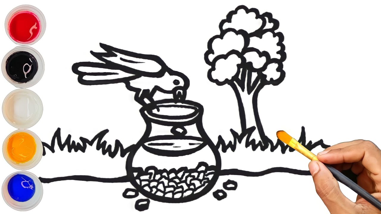 The Thirsty Crow Drawing & Coloring for Kids and Toddlers | How to draw ...