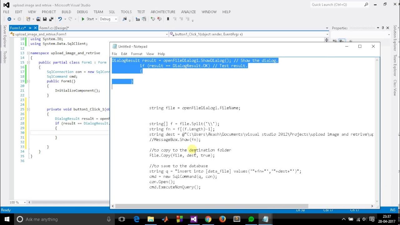 Windows Application tutorial using c#:Part 1:Uploading a File and store it in db - YouTube