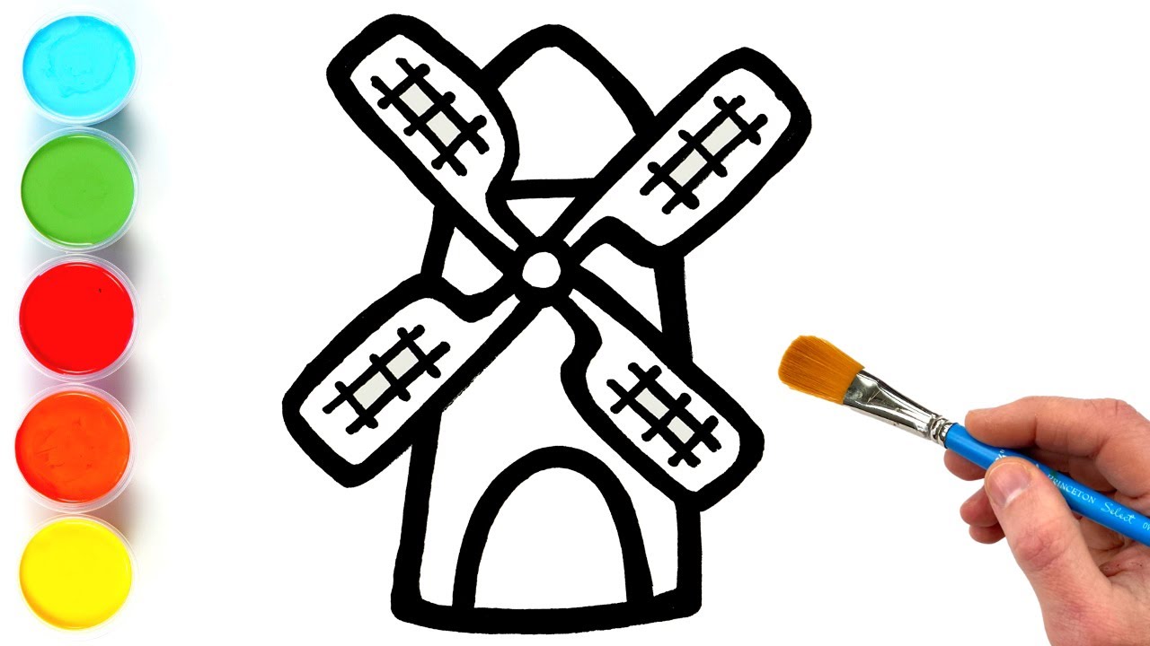 Windmill Drawing, Coloring and Painting for Kids, Toddlers | Let's Draw ...