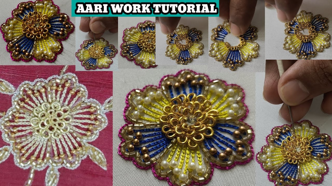Aari work beginners tutorial || zardosi flower work for beginners || # ...
