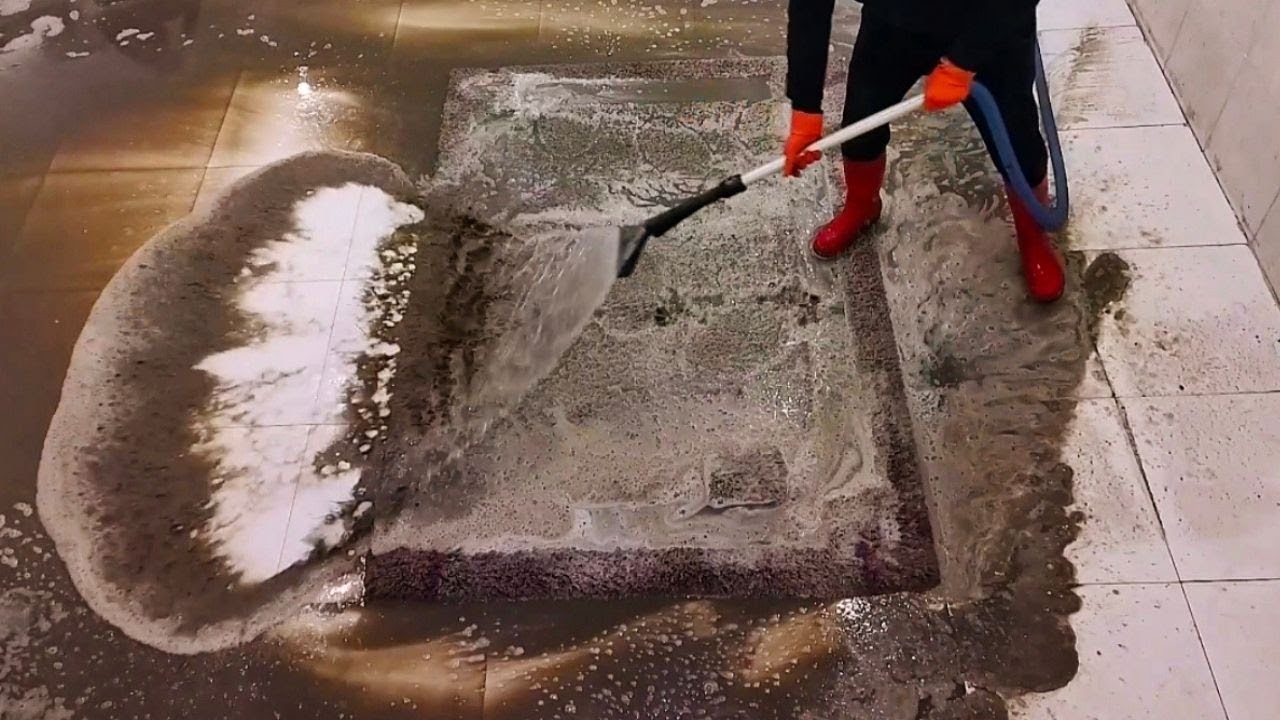 Slime covered ASMR shaggy rug washing - YouTube