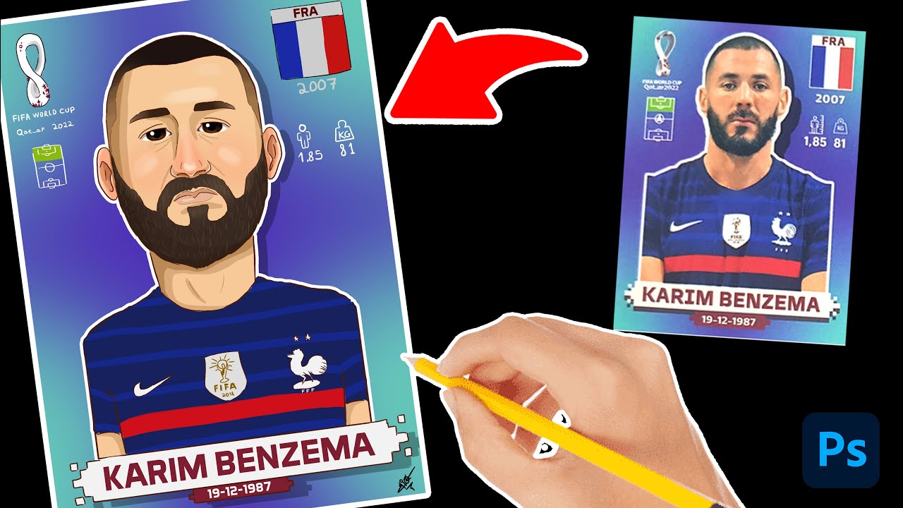 Desenhando a Figurinha do KARIM BENZEMA ( drawing Karim Benzema) - YouTube