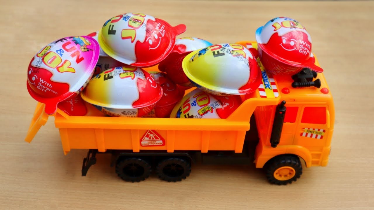 Red Colored Glitter Kinder Joy Surprise Eggs and Truck Toys Opening ...