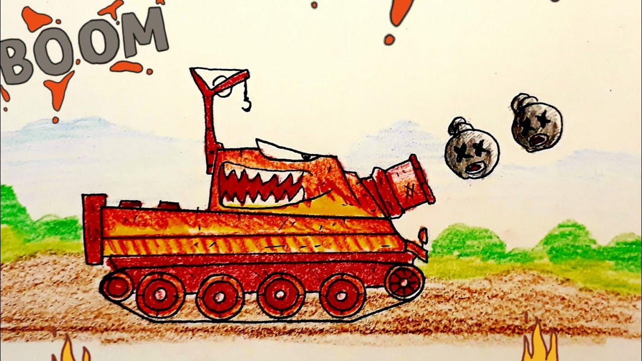 วาดรูปรถถัง | Monster tank,,, cartoon tank drawing - YouTube