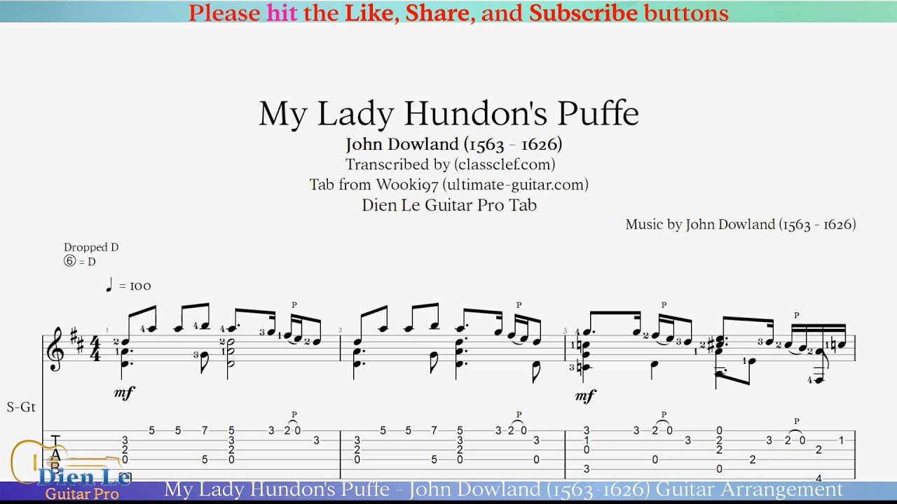 My Lady Hundon's Puffe - John Dowland (1563-1626) Guitar Arrangement ...