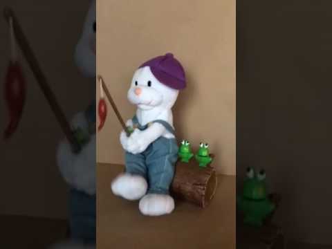 Gemmy Fishing Bunny on Log with Frogs - YouTube
