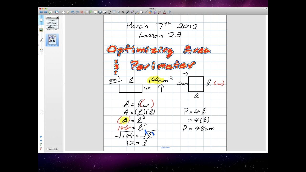 Optimizing Area and Perimeter of Squares Grade 12 college Lesson 2 3 03 ...