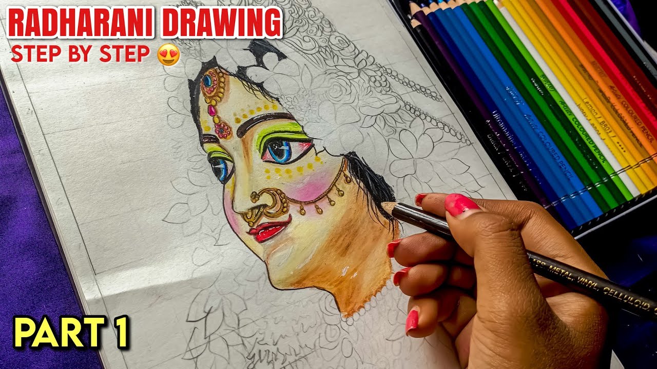 Radharani drawing ️/ Radha ji drawing with colour pencils/The Arts Cafe ...