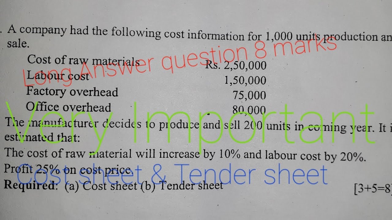 Class 12 | Board Exam Focused | Cost Sheet & Tender Sheet | HISSAN ...