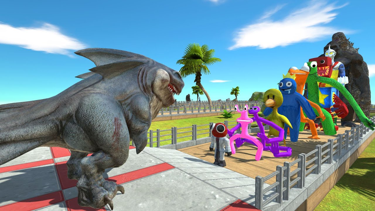 Megalodon Rex vs Rainbow Friends OASIS DEATH RUN - Animal Revolt Battle ...