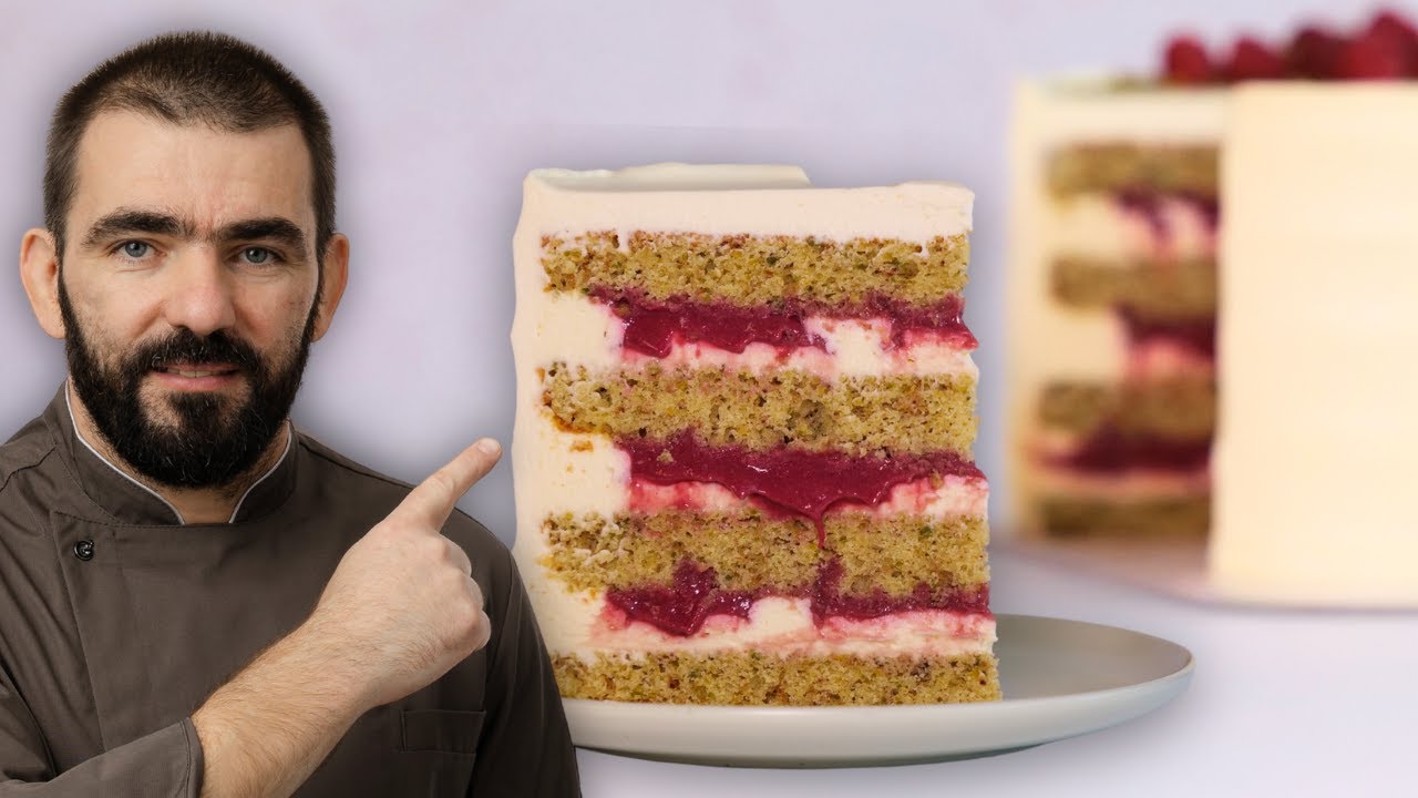 Pistachio, White Chocolate and Raspberry Cake - YouTube