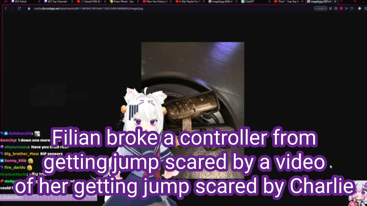 Filian broke a controller from getting jump scared by a video of her getting jump scared by ...
