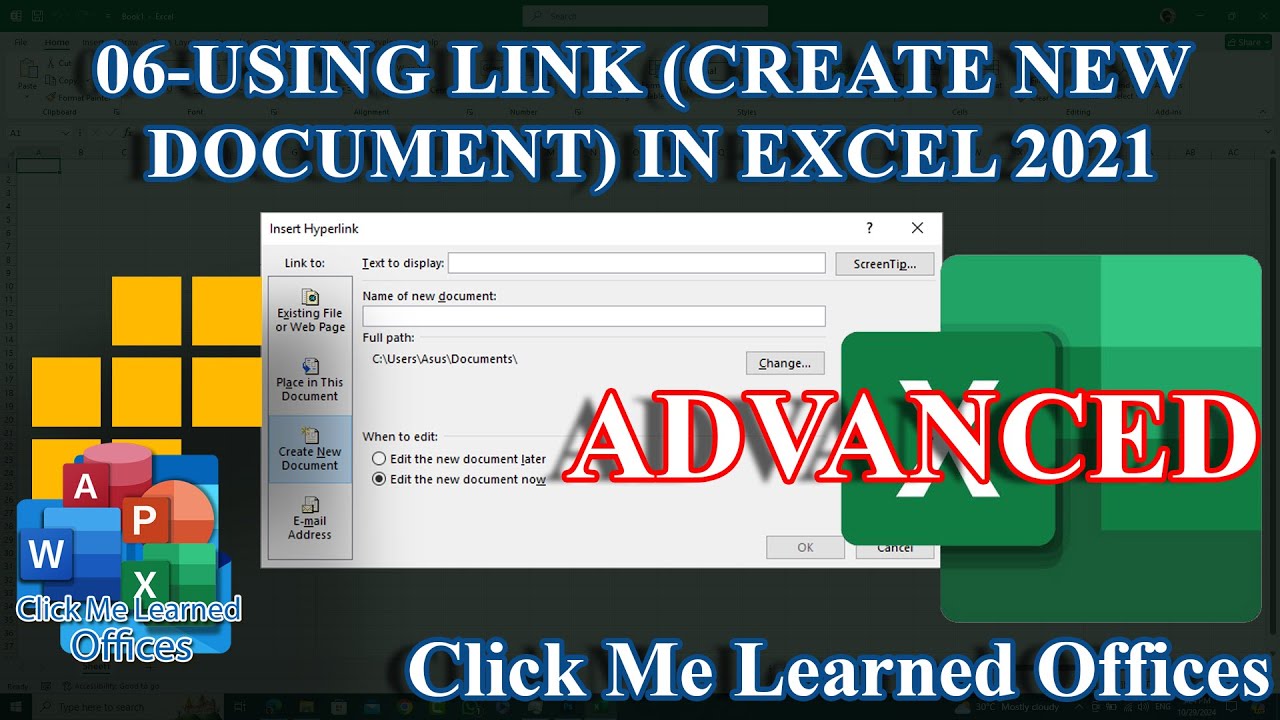 #06-Using Link Create New Document in Excel 2021 ...