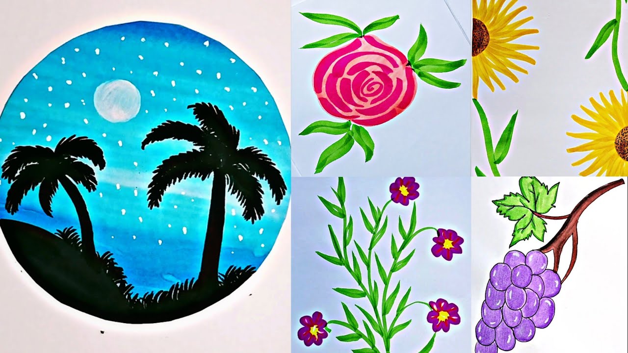 6 Easy and beautiful paintings for beginners || how to use brush pens🖌️ ...