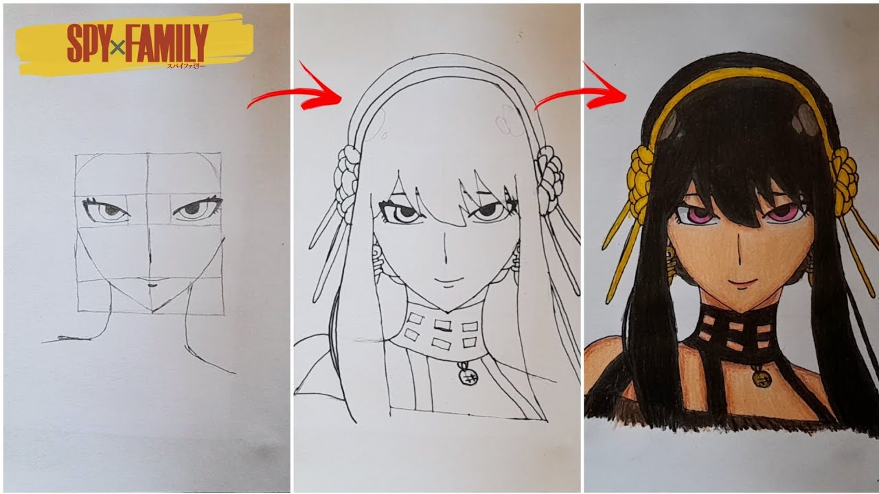Step-by-step guide to drawing anime spy x family Yor Forger - YouTube