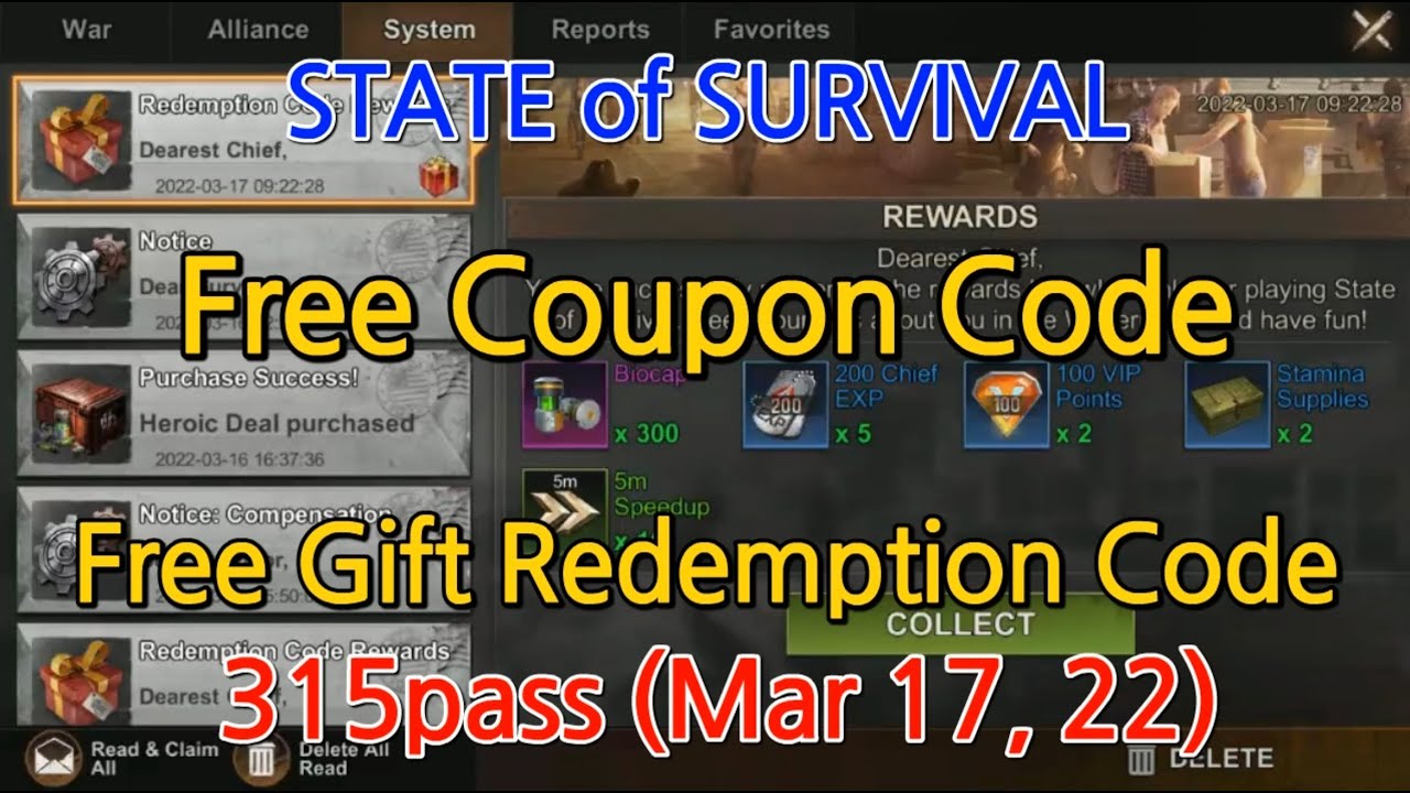 [GAME WORLD] STATE of SURVIVAL - Free Gift Redemption Code - YouTube