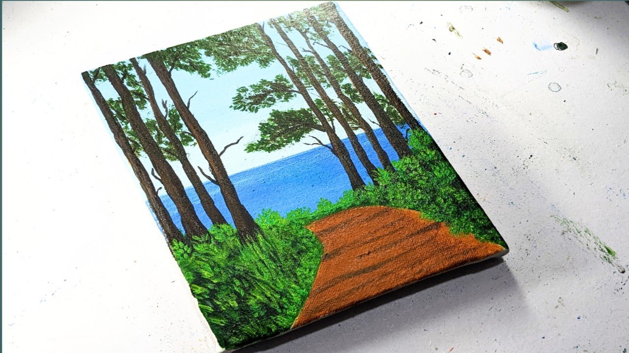 pathway to the ocean 🌊/easy painting for beginners - YouTube
