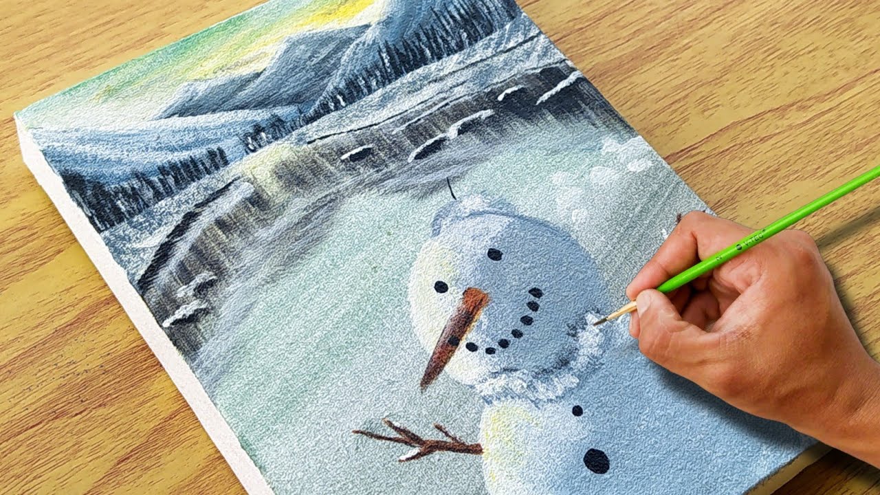 Winter scene painting tutorial / Canvas painting / painting tutorial ...