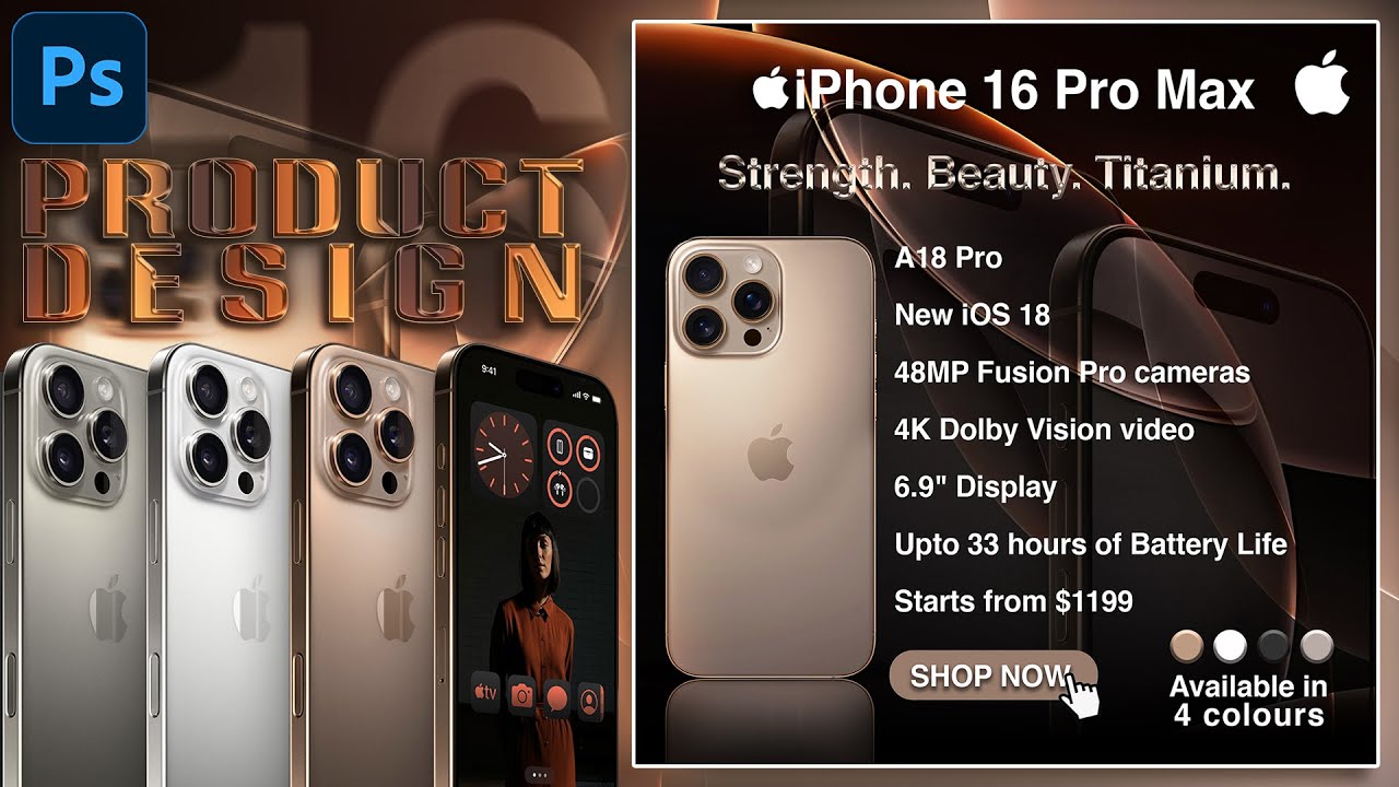 iPhone 16 Pro Max Advertisement Poster Design in Photoshop | Easy ...
