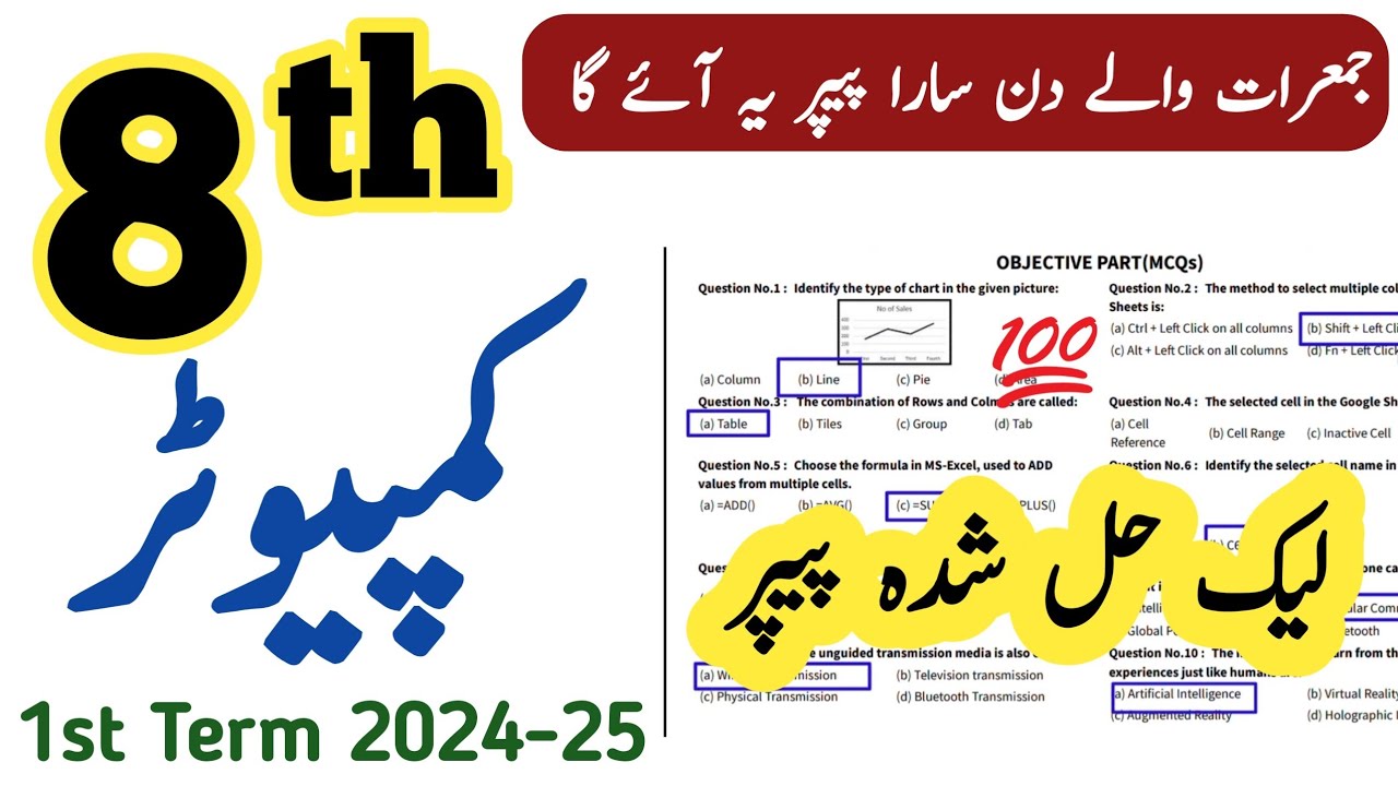 8th Class Computer First Term Paper 2024 | SBA Computer Paper Class 8th ...