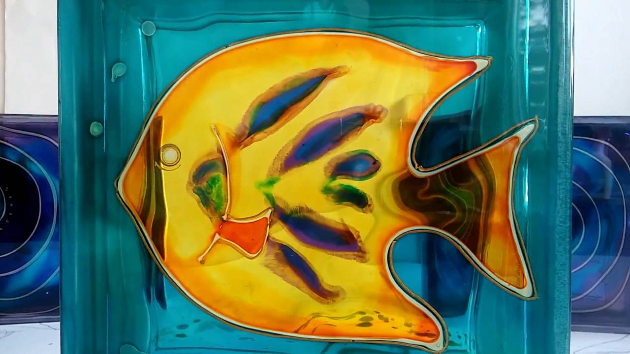 Hand painted glass blocks - fish - YouTube
