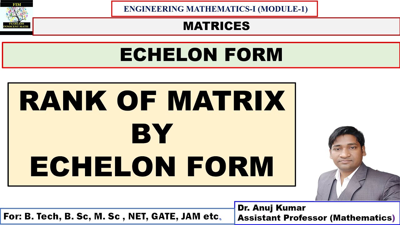 Rank of a Matrix by Echelon Form | Rank of Matrices | Rank by Echelon ...