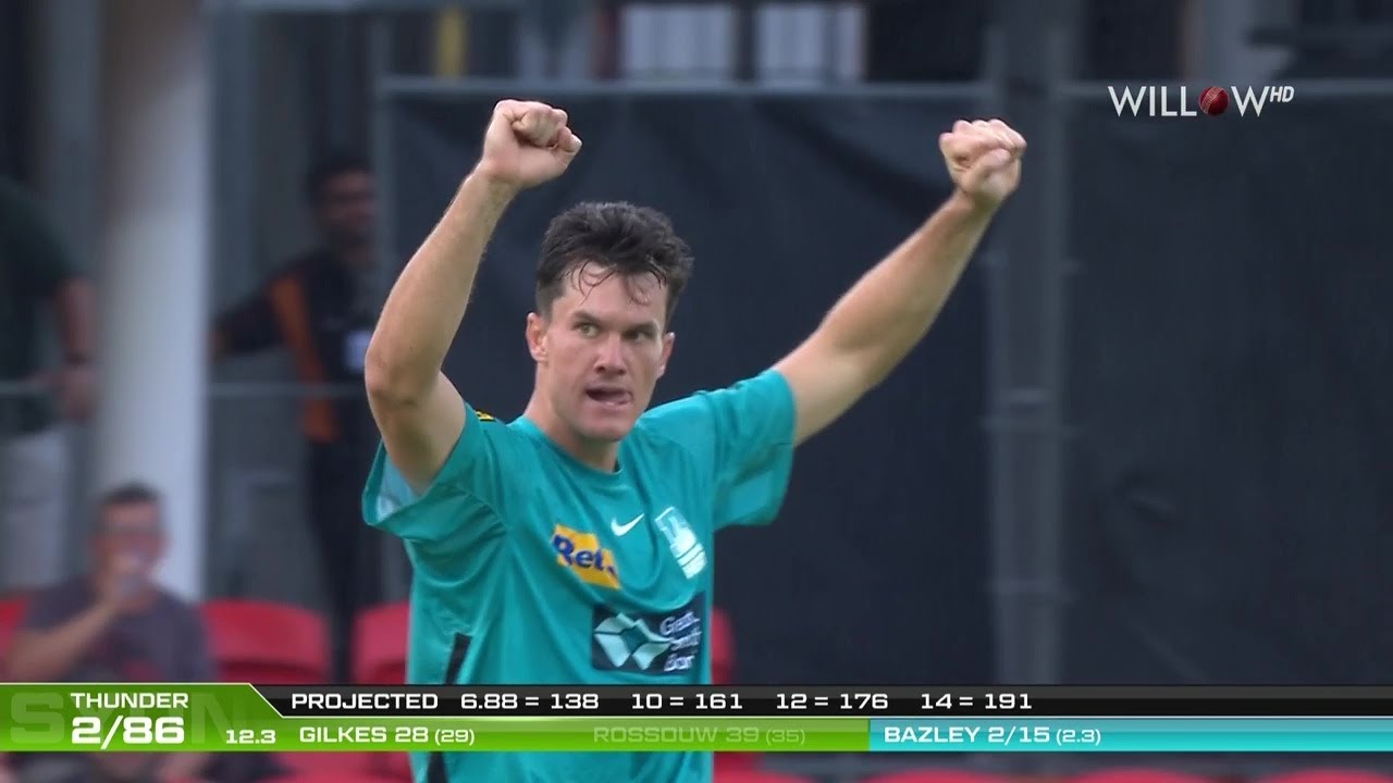 James Bazley 4 wickets vs Sydney Thunder| 19th Match - Brisbane Heat vs ...