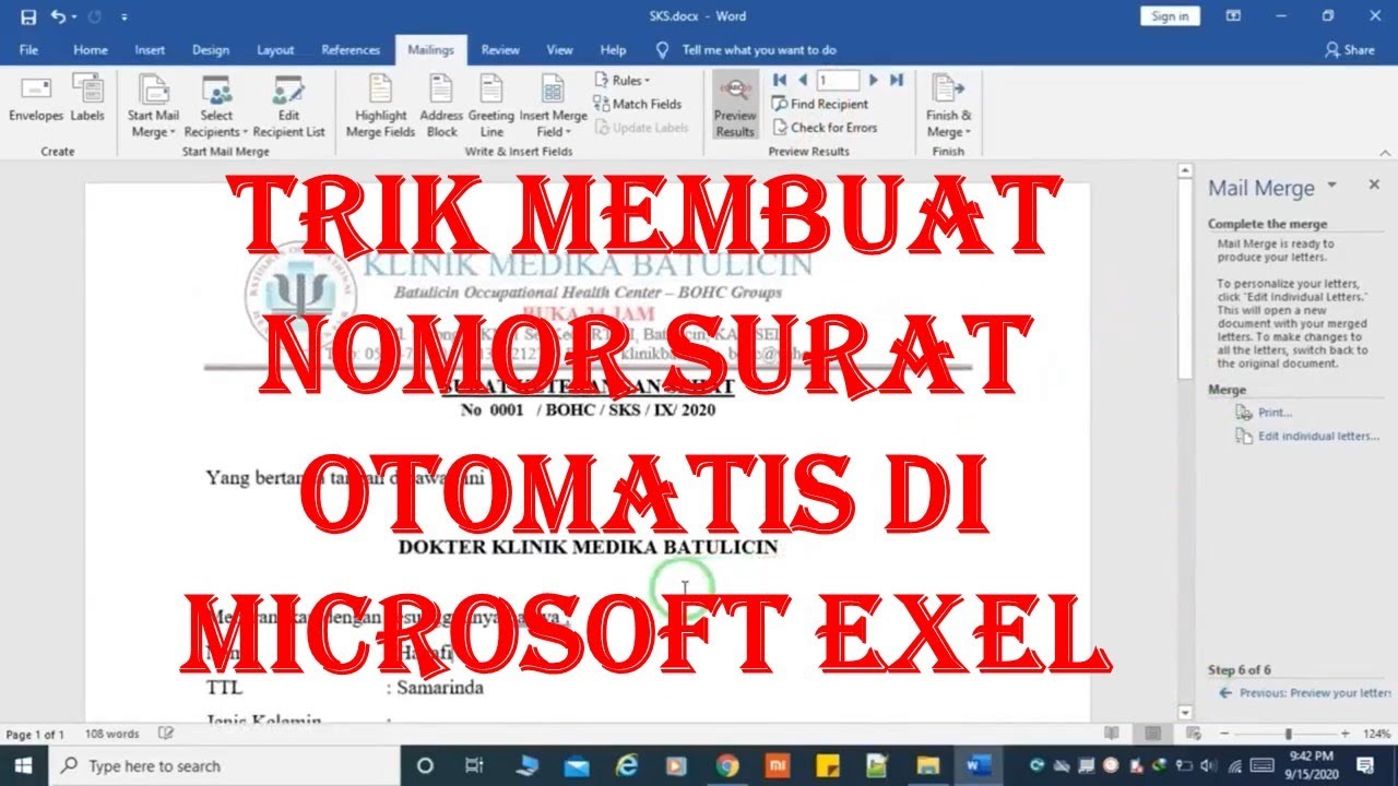 Trik membuat nomor surat otomatis di microsoft exel - YouTube