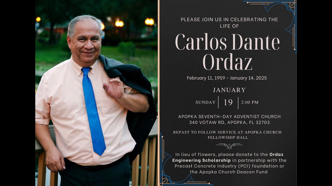 Carlos Ordaz Memorial Service at Apopka SDA Church, January 19, 2025 ...