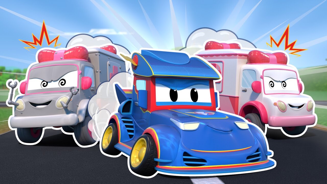 Oh no! AMBULANCE AND Amber Robot AMBULANCE gets crazy! Super RACE CAR ...