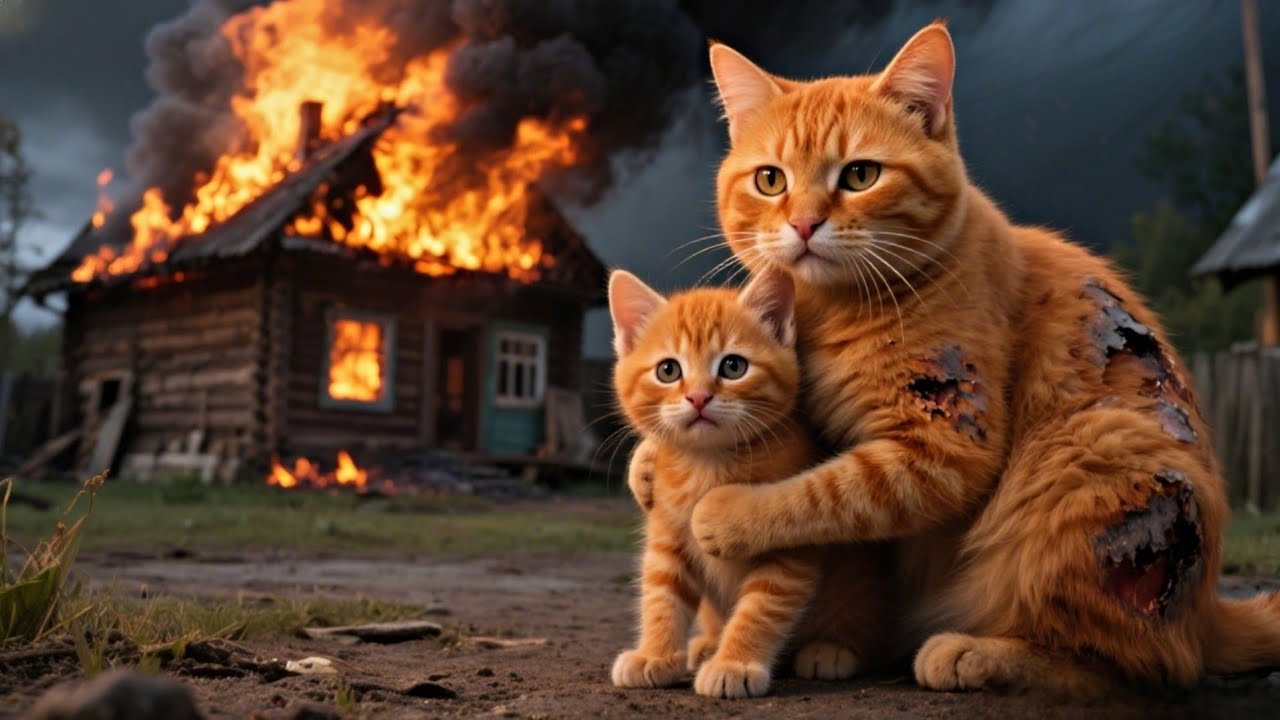Brave Orange Mother Cat Saves Kitten from Raging Fire in Village ...
