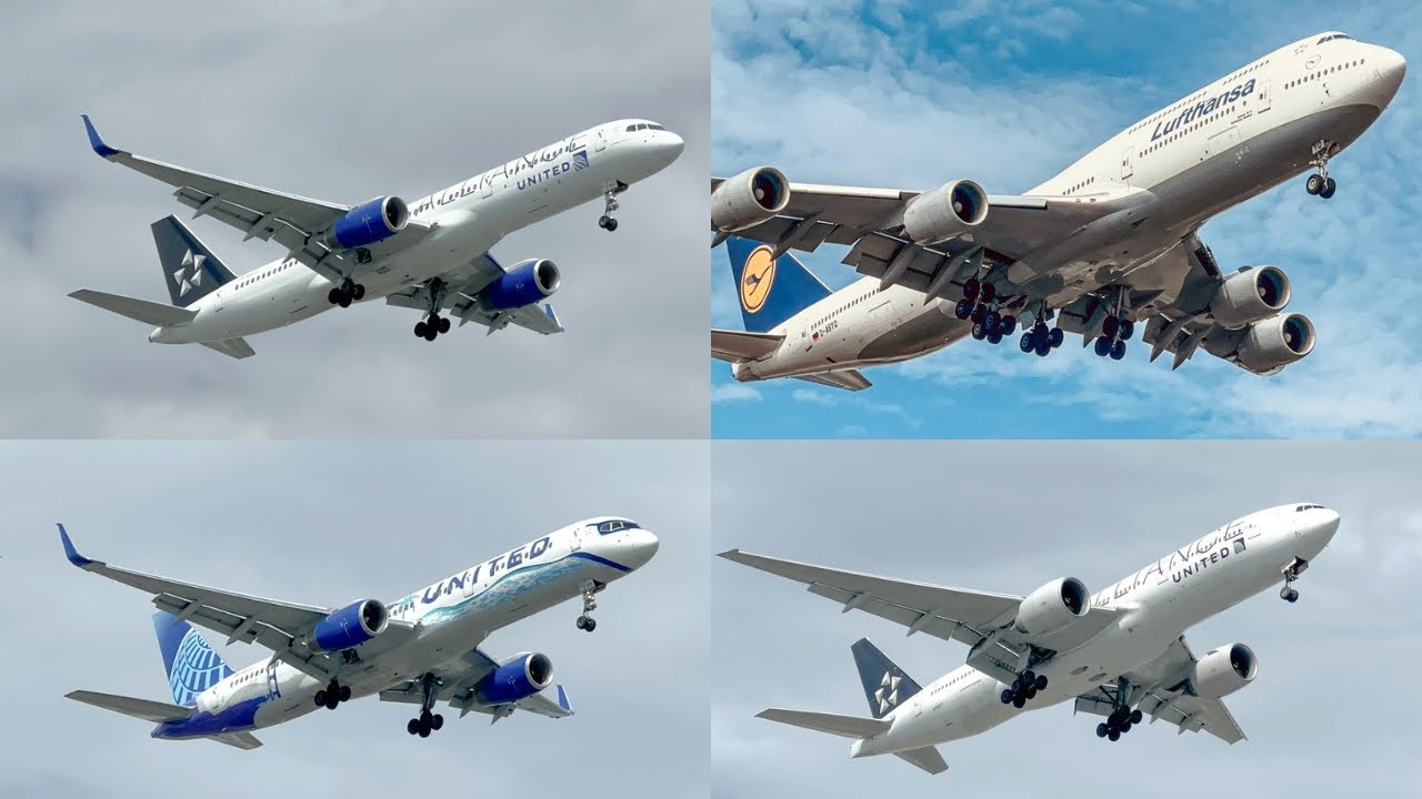 5 MINUTES of many HEAVIES at NEWARK EWR Plane spotting (timestamps are ...