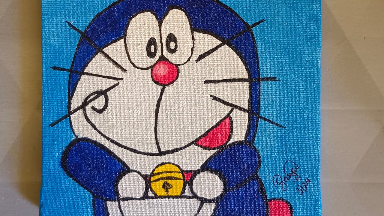 Doraemon acrylic mini canvas painting #acrylic #painting - YouTube