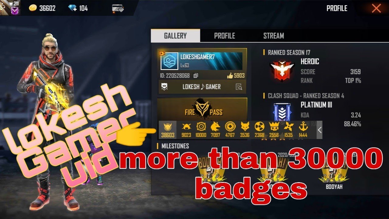 Lokesh gamer uid and his profile -badges, likes and kills one of the ...
