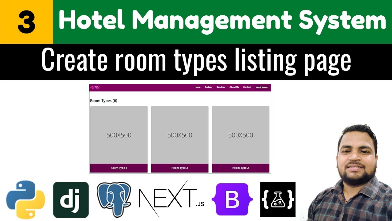 Room types listing page||reusable components||Hotel management system||django next.js tutorials ...