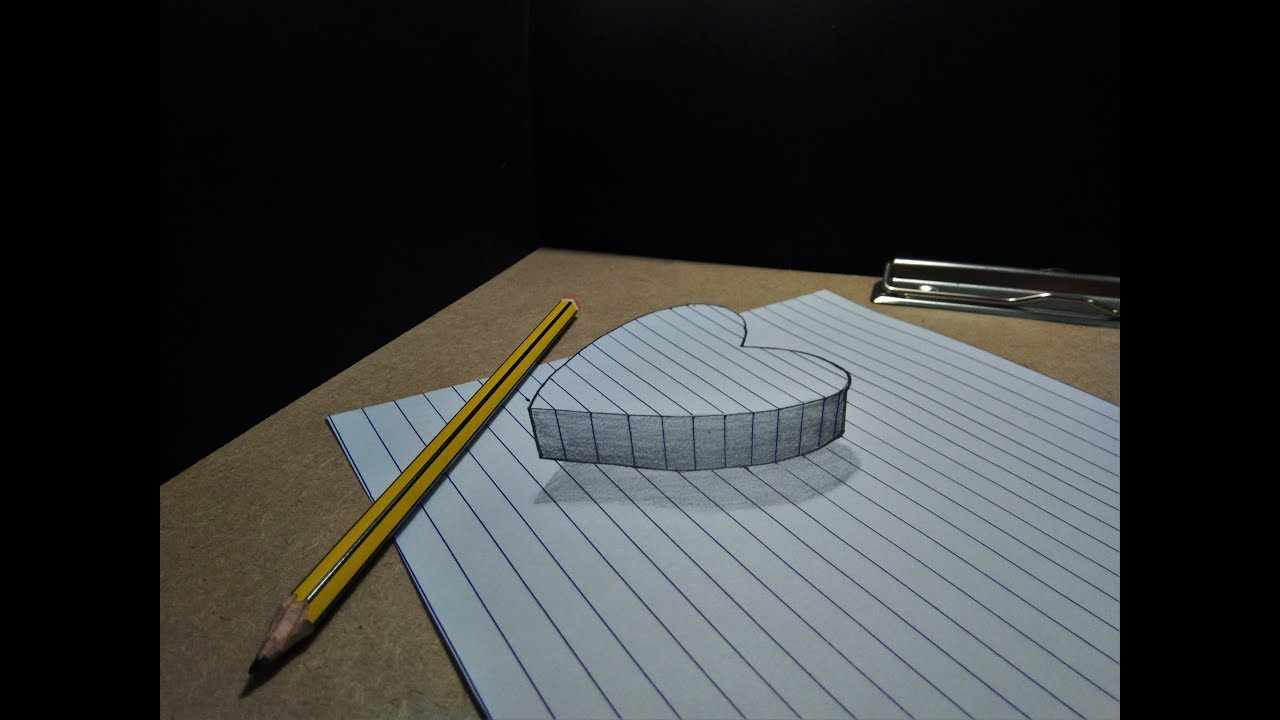 How to draw 3D Heart - Drawing 3D easy - YouTube