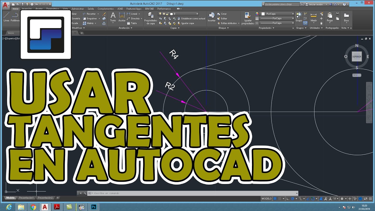 Usar lineas tangentes en AutoCAD - YouTube
