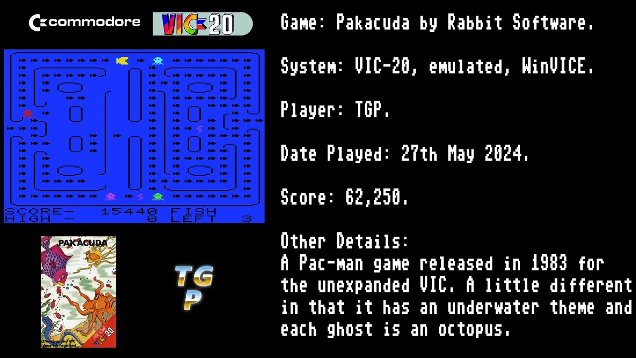 Pakacuda - Rabbit Software - VIC-20 - Emulated, Pantheon - 62,250 points. - YouTube