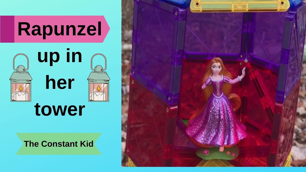 Princess Rapunzel up in her tower! Princess figurines outside to ...