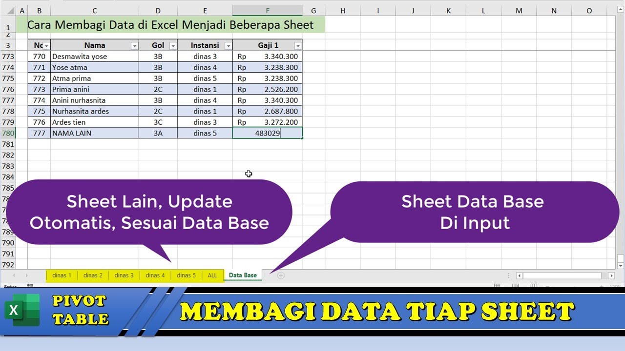 Cara Membagi Data di Excel Menjadi Beberapa Sheet ( Pivot Table ) - YouTube