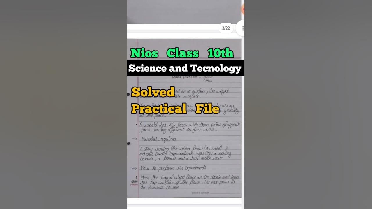 Nios Solved Practical File | Nios Class 10th Science and Tecnology Solved Practical File #nios ...