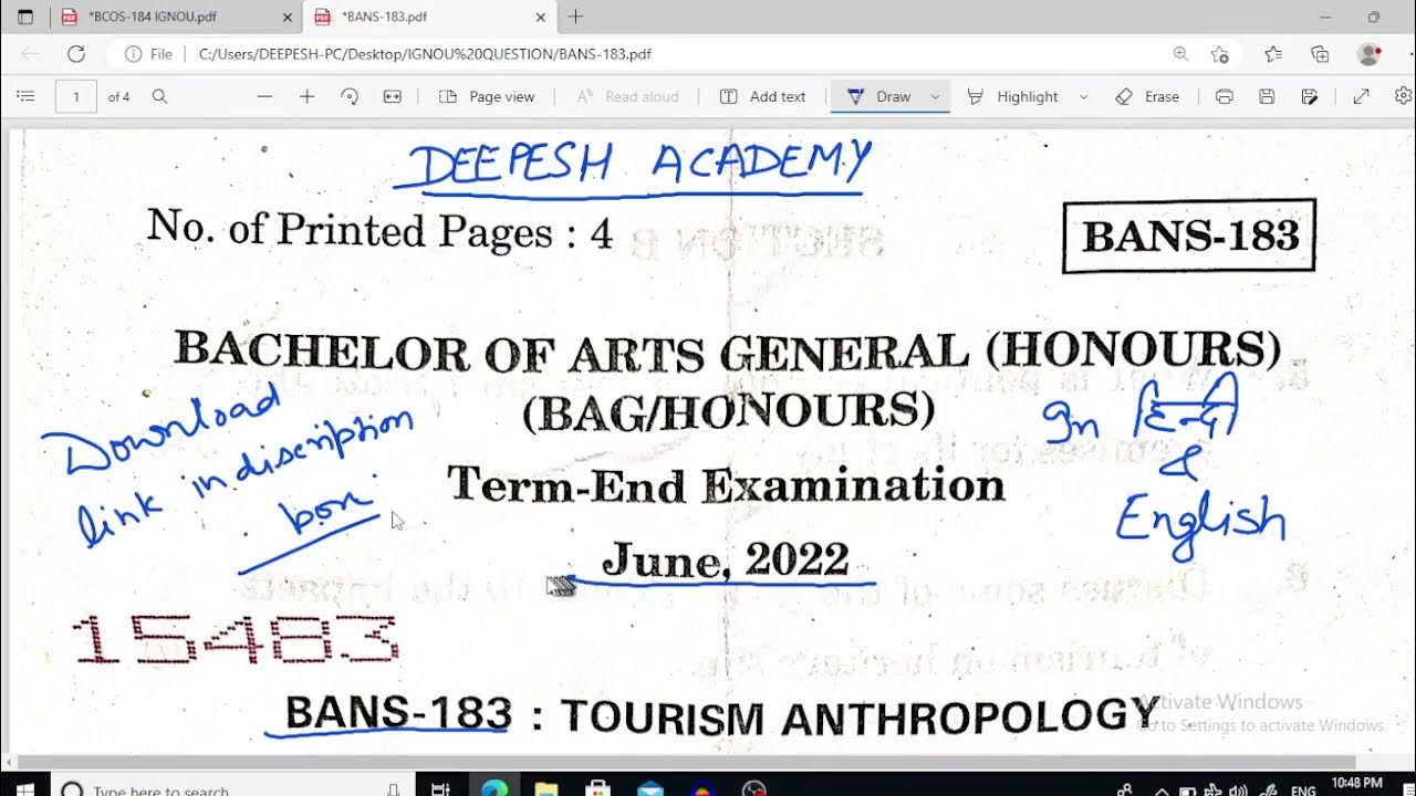 BANS 183 June 2022 Question paper!! BANS-183 Previous Year Question ...